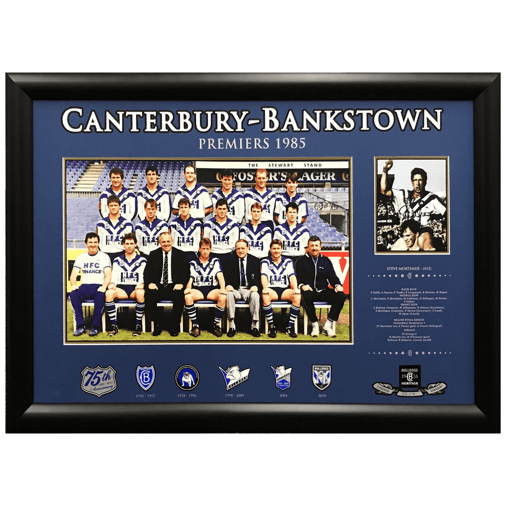 Steve Mortimer Signed Canterbury Bankstown Bulldog 1985 Team Photo Col ...